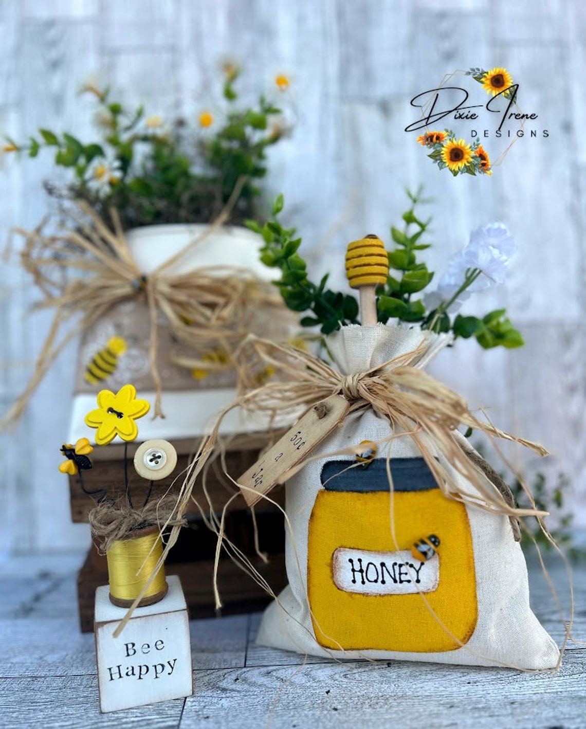 Bee Happy Block and Spool, Cute Bee, Bee Decor, Bee Tiered Tray, Summer ...