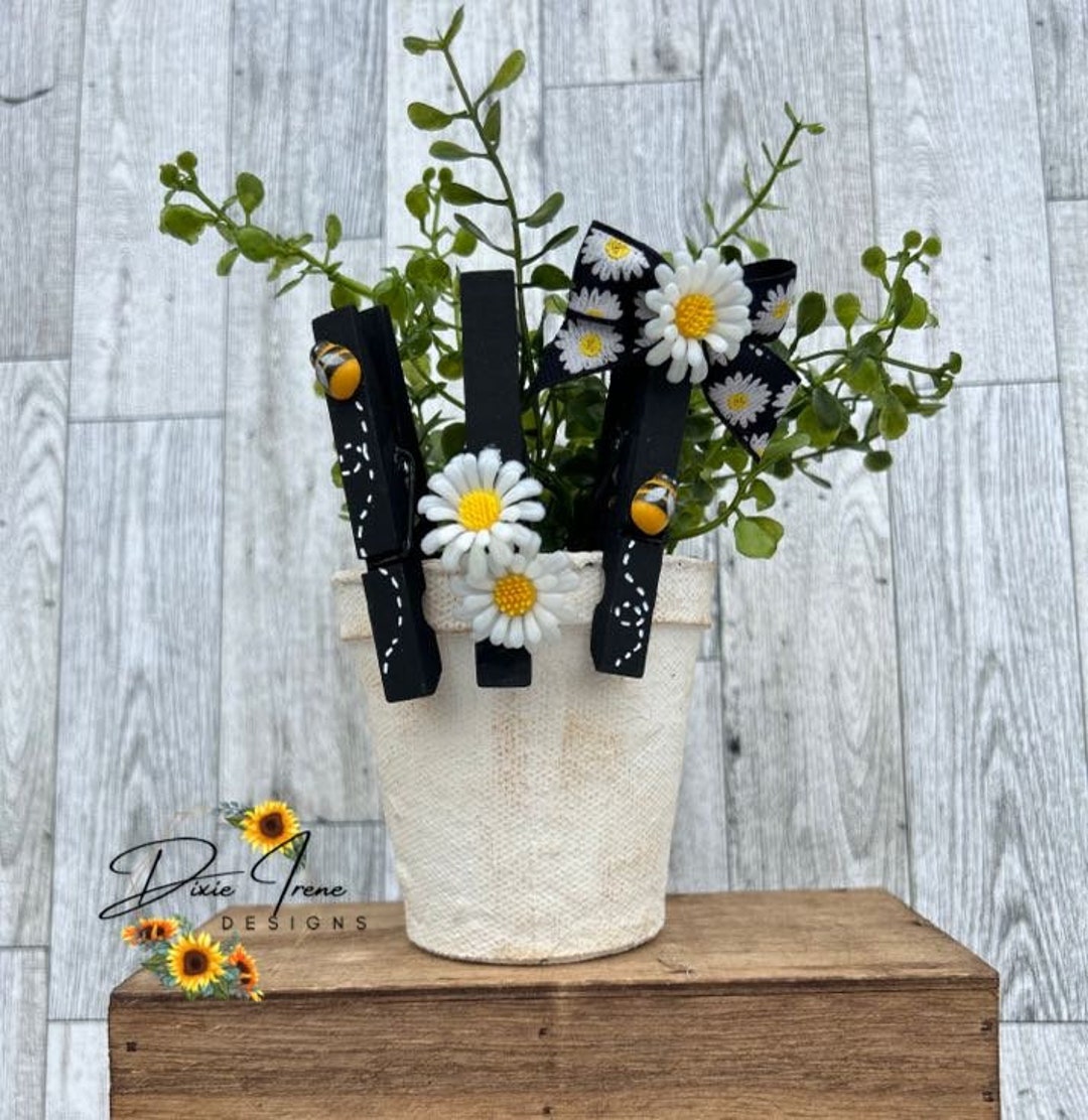 Bee and Daisy Clothespins, Set of Three, Bee Tiered Tray, Summer Decor ...