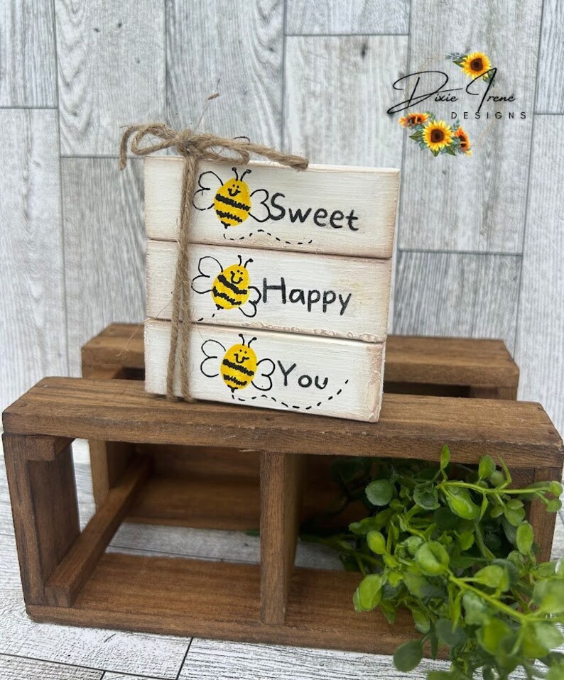 Bee Sweet Bee Happy Bee You Set of Three Stacked Blocks - Etsy