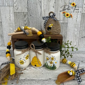 Set of Three Mini Bee Mason Jars, Bee Tiered Tray, Farmhouse Decor ...