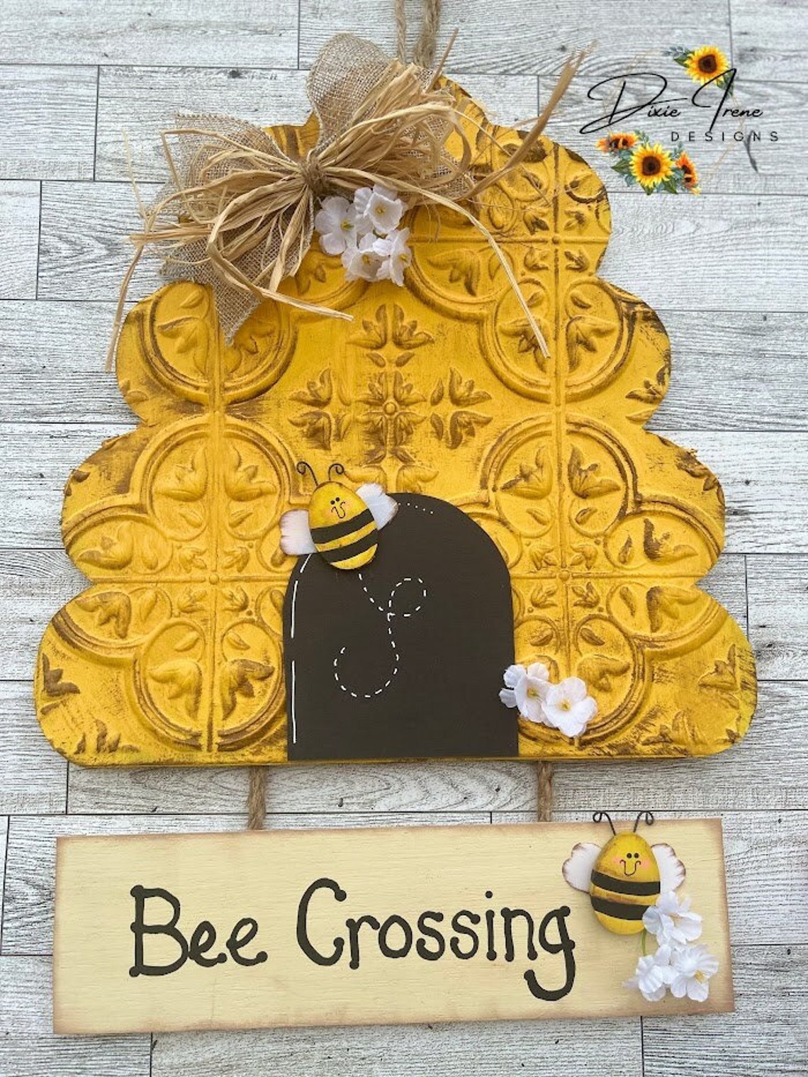 Faux Tin Tile Bee Skep, Bee Crossing, Bees and Daisies, Bee Decor, Cute ...