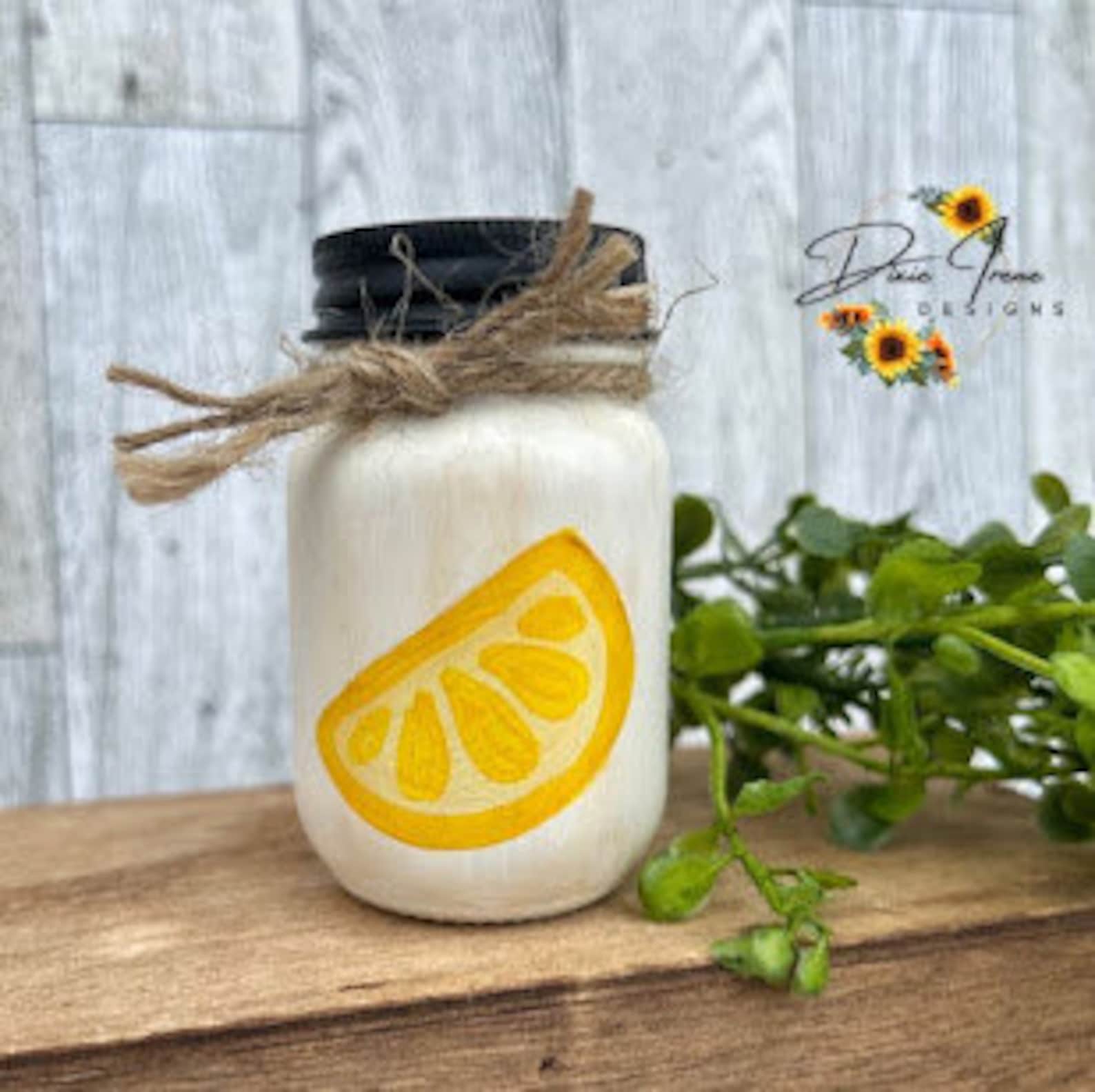 Set of Three Mini Lemon Mason Jars, Lemon Tiered Tray, Farmhouse Decor ...