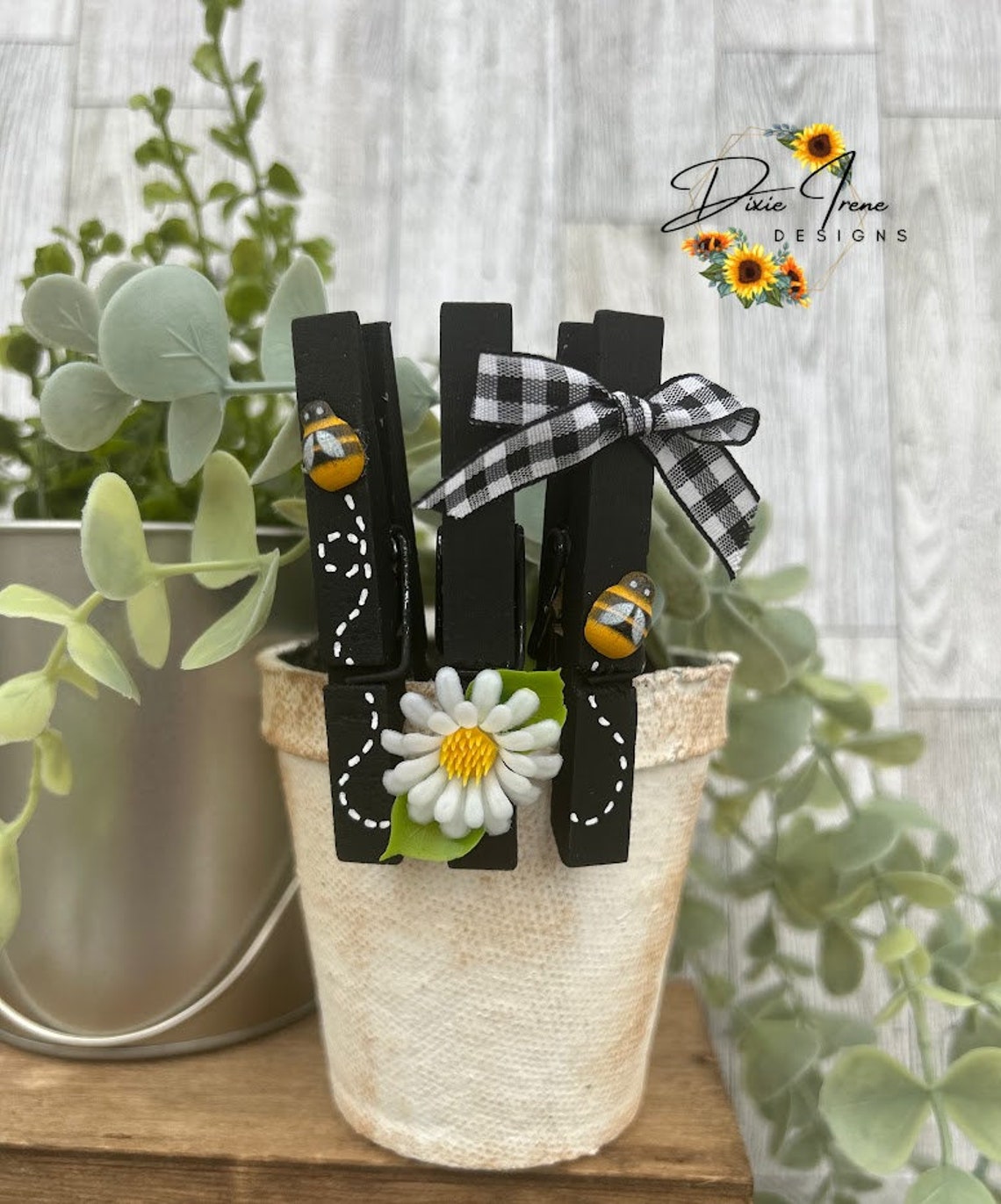 Bee and Plaid Clothespins, Set of Three, Bee Tiered Tray, Summer Decor ...