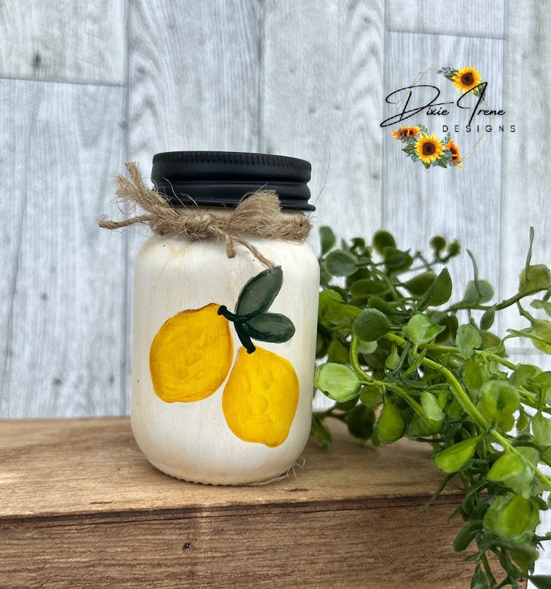 Set of Three Mini Lemon Mason Jars, Lemon Tiered Tray, Farmhouse Decor ...