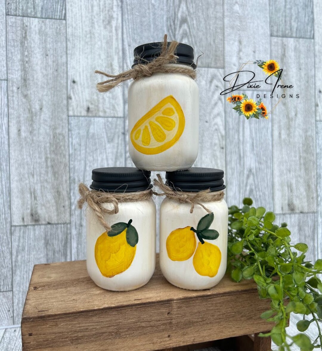 Set of Three Mini Lemon Mason Jars, Lemon Tiered Tray, Farmhouse Decor ...