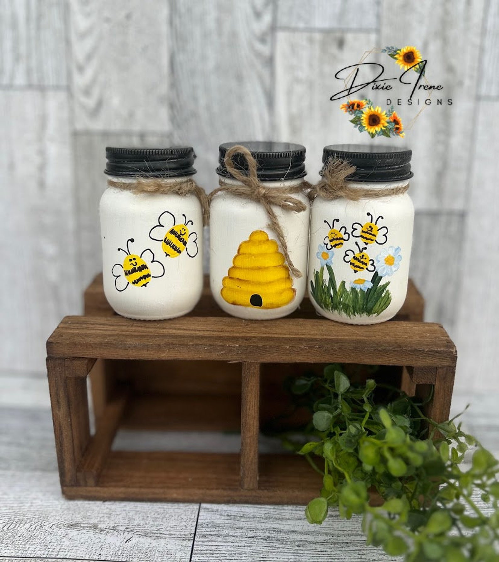 Set of Three Mini Bee Mason Jars, Bee Tiered Tray, Farmhouse Decor ...