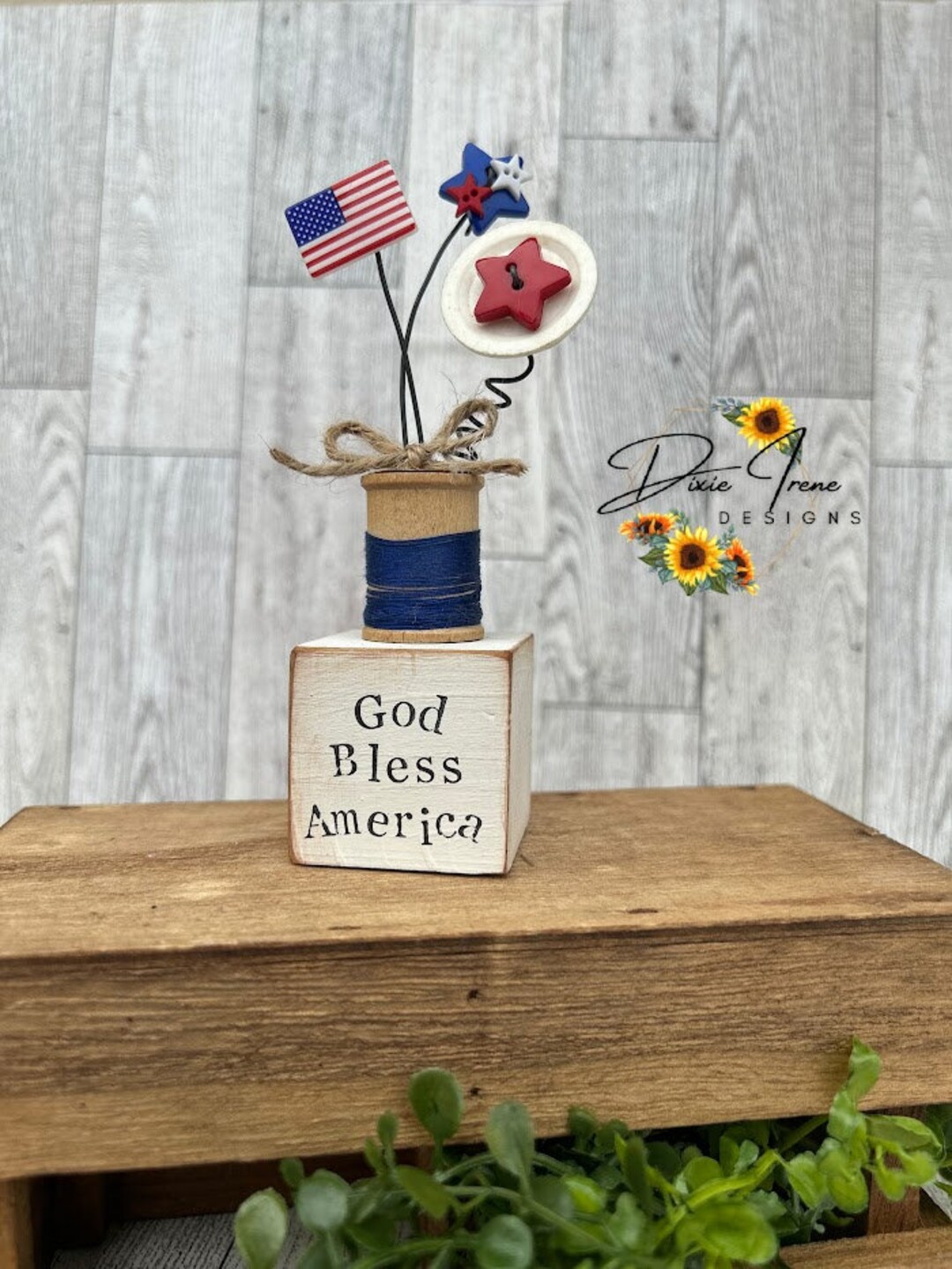 God Bless America Block and Spool, Patriotic, Flag, Red White and Blue ...