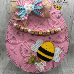 Faux Tin Tile Easter Egg, Bee Blessed, Bee Decor, Easter Decor, Pink ...
