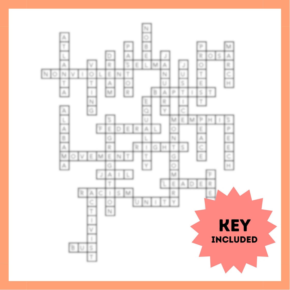 MLK Day Crossword Puzzle, Civil Rights Educational Activity (printable ...