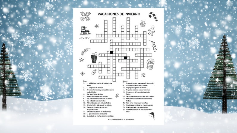 Vacaciones De Invierno Crossword Puzzle: All Spanish| Great for Spanish ...