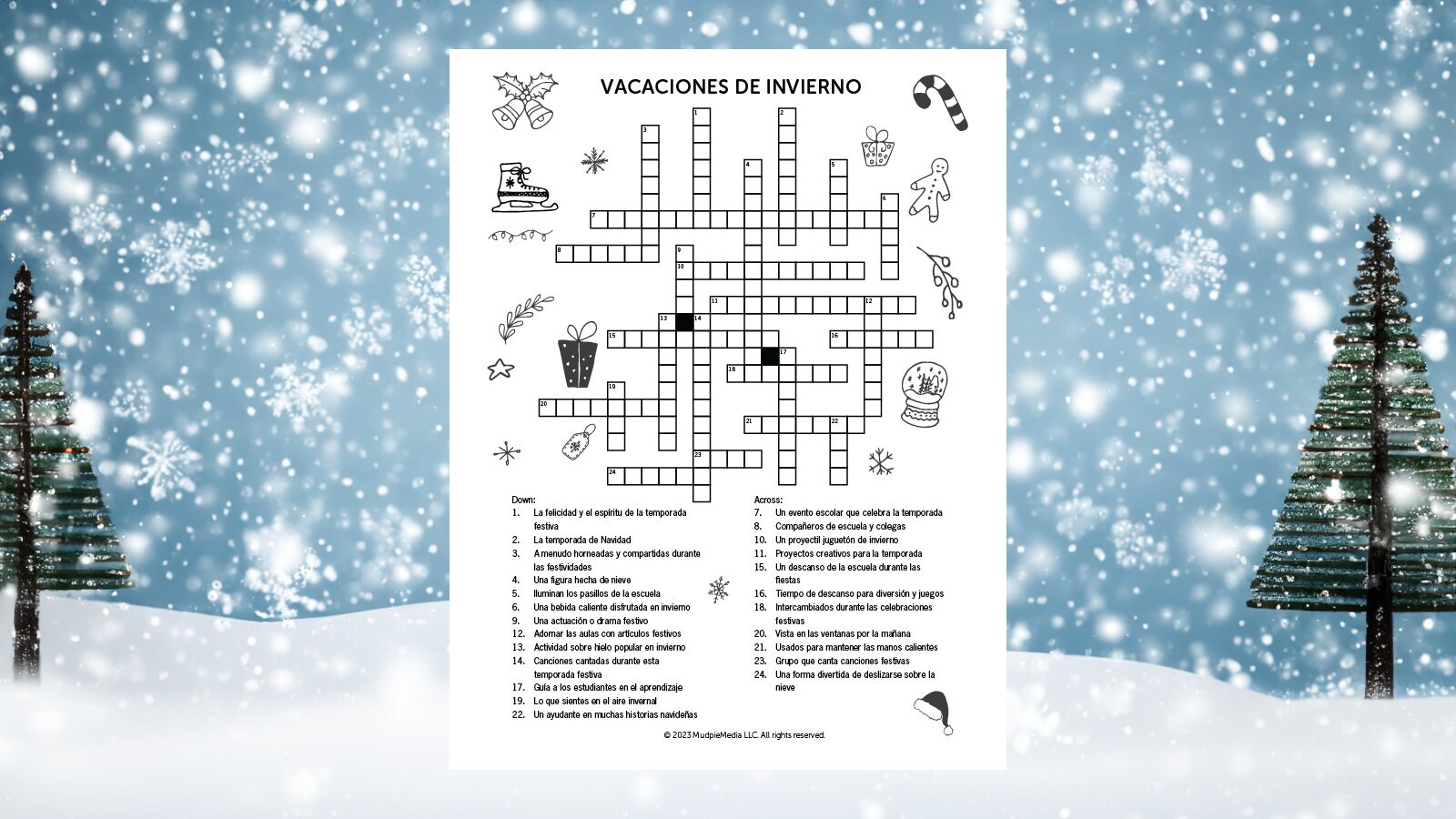 Vacaciones De Invierno Crossword Puzzle: All Spanish| Great for Spanish ...