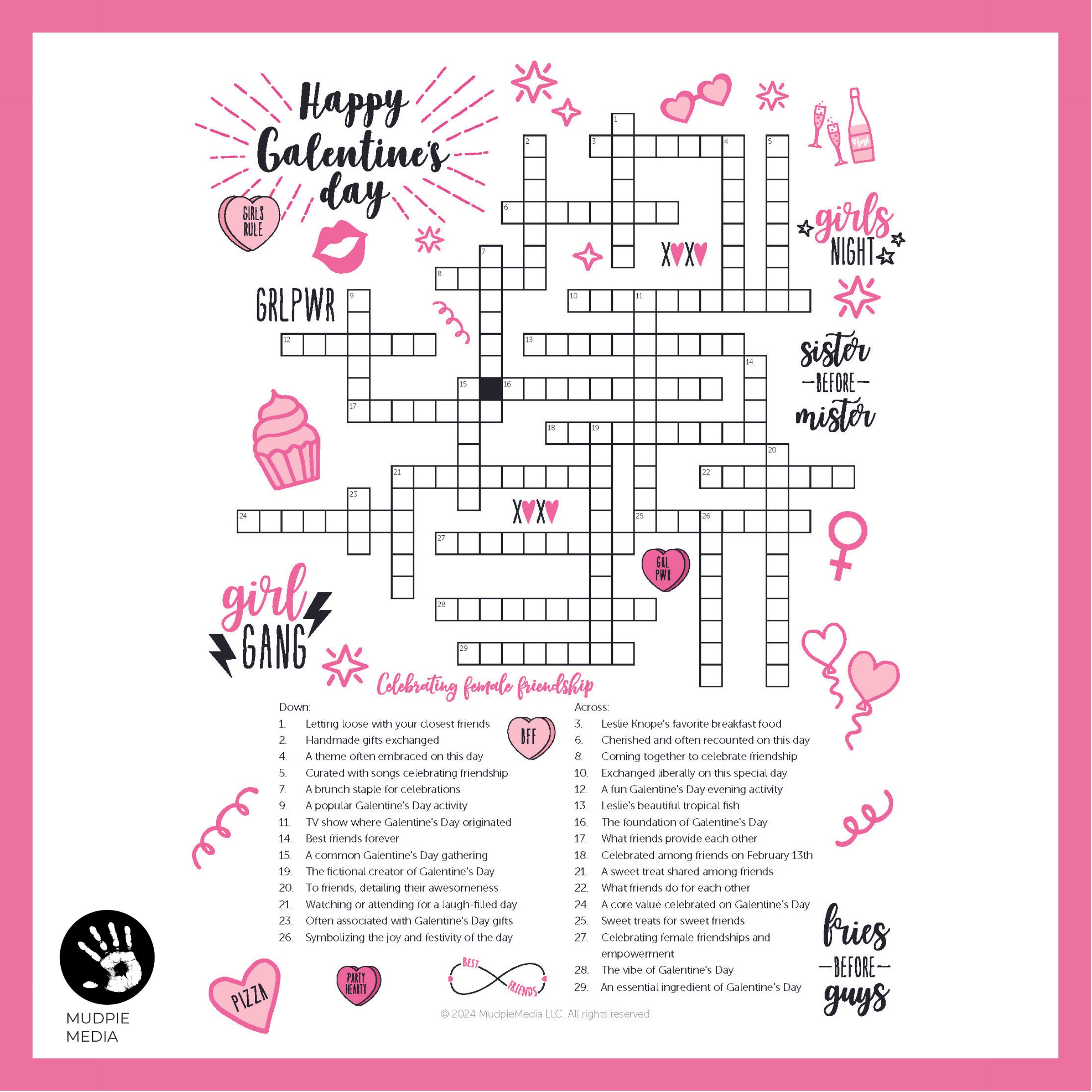 Galentine's Printable Activity for Girls' Night, Empowerment Crossword ...
