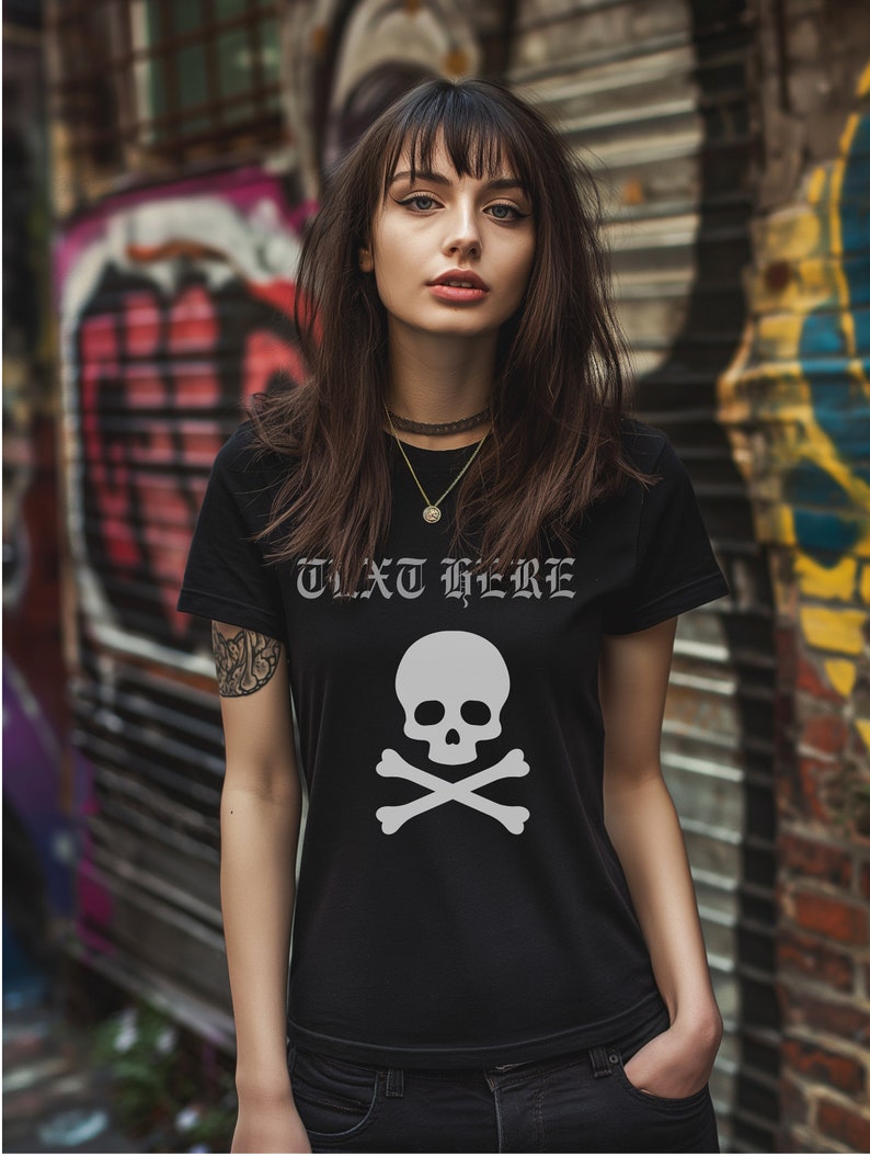 Goth Woman Black T-shirt Mockup PSD With Layers and Transparent ...