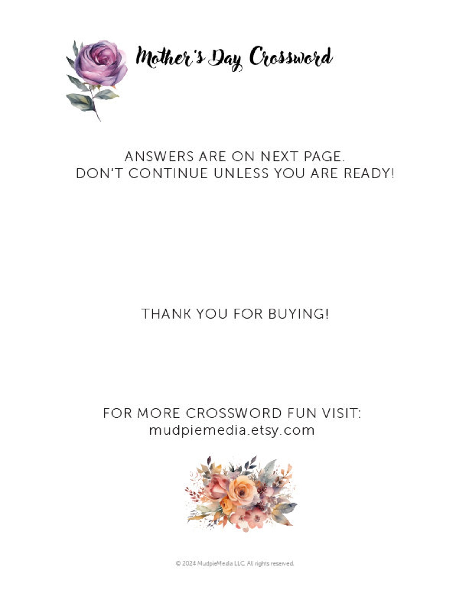 Mother Day Crossword Puzzle Game for Mom Instant Download Gift for Mom on Mother Day Printable ...