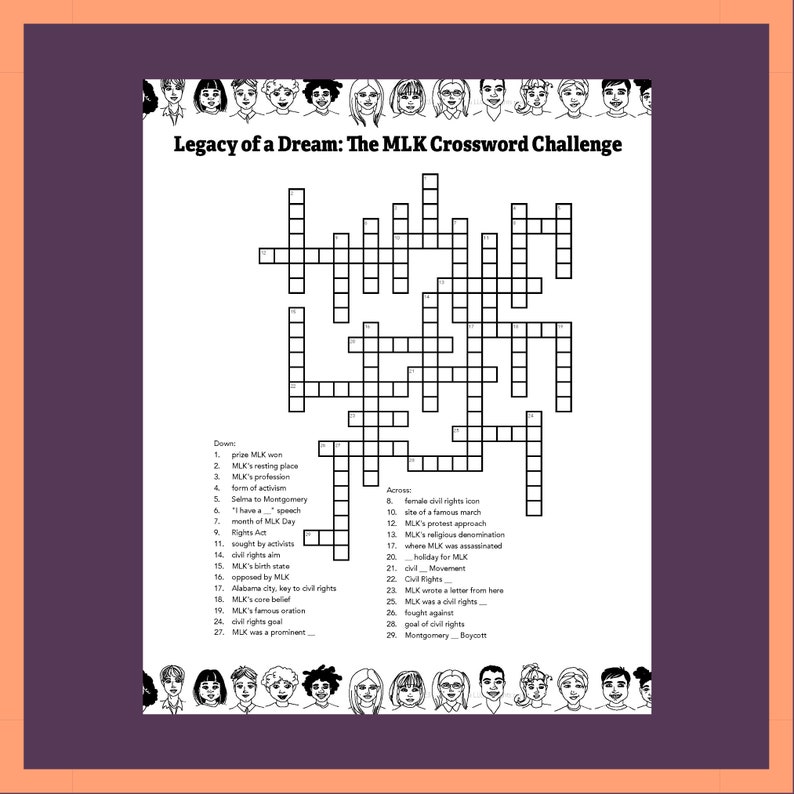 MLK Day Crossword Puzzle Educational Activity for Students and Teachers ...