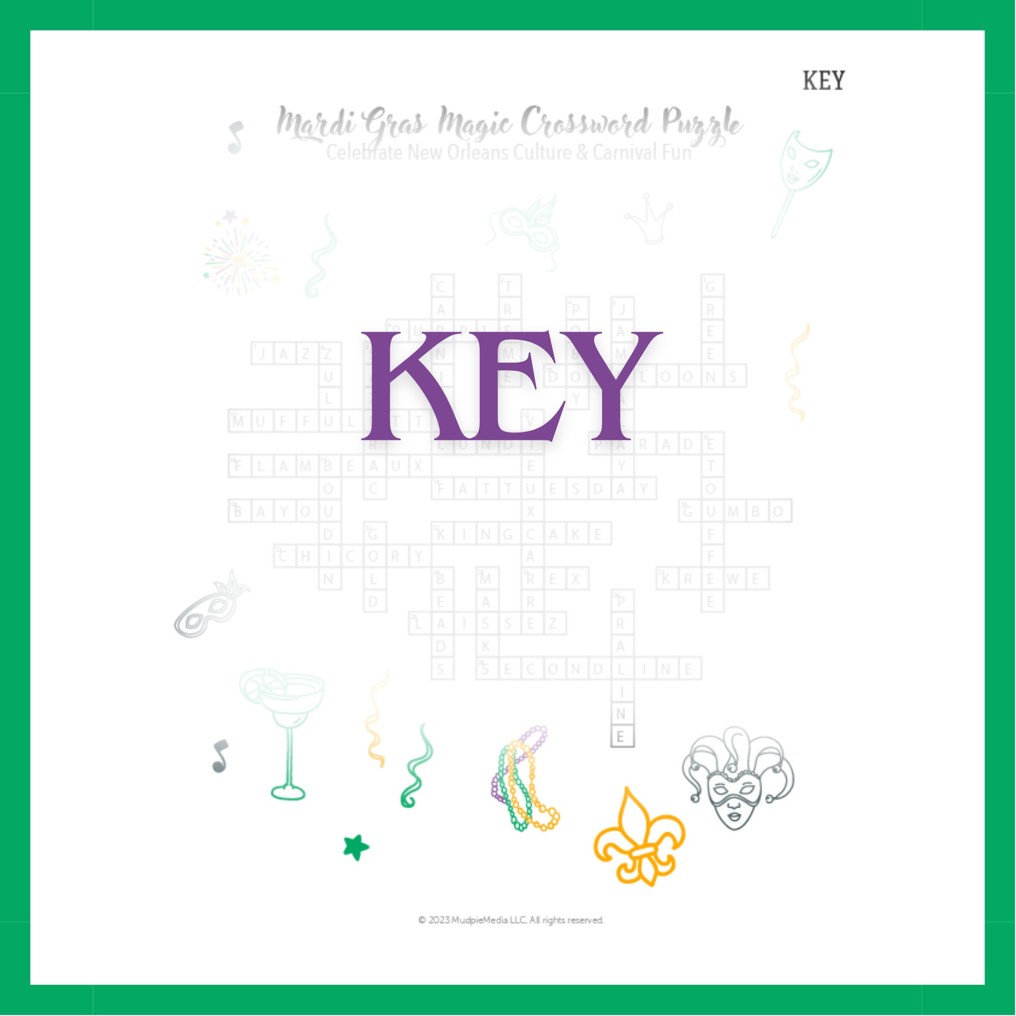 Mardi Gras Crossword Puzzle: New Orleans Culture, Carnival Fun (digital ...