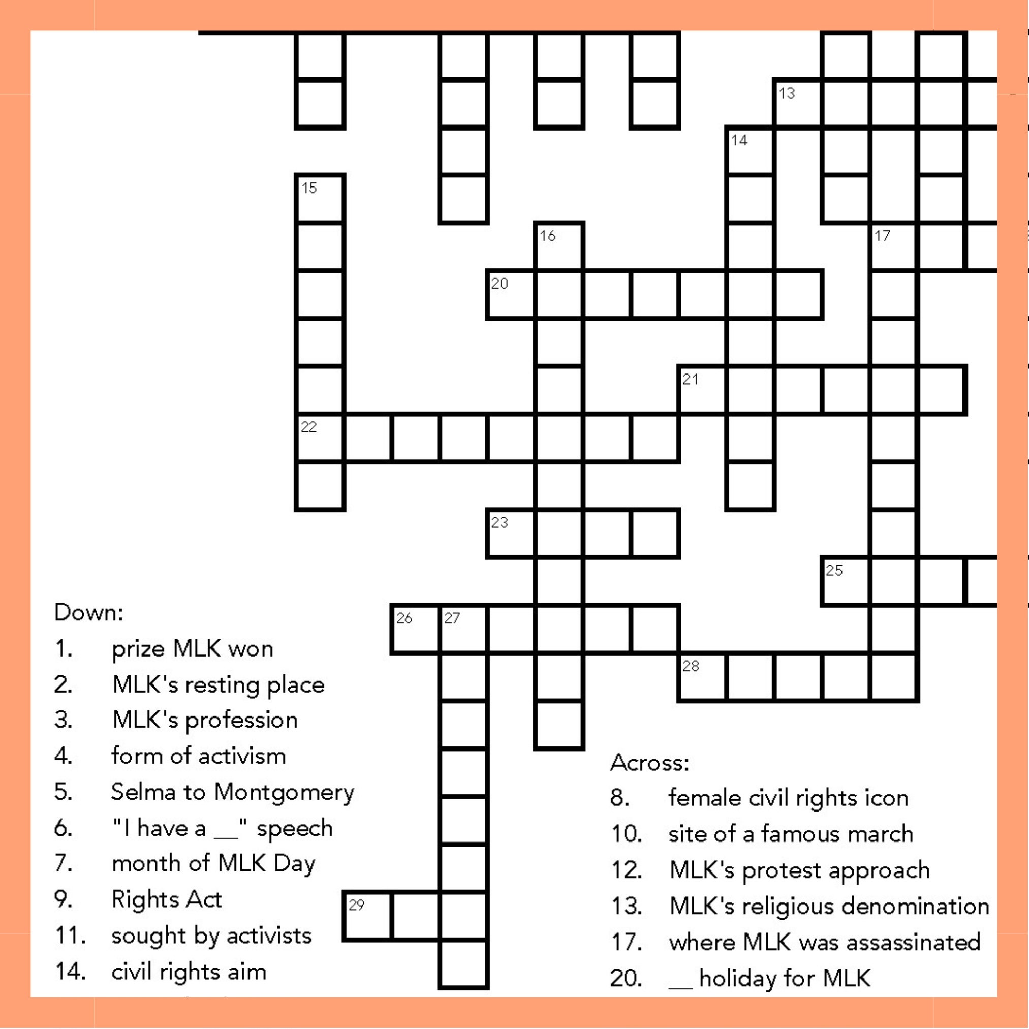 MLK Day Crossword Puzzle Educational Activity for Students and Teachers ...