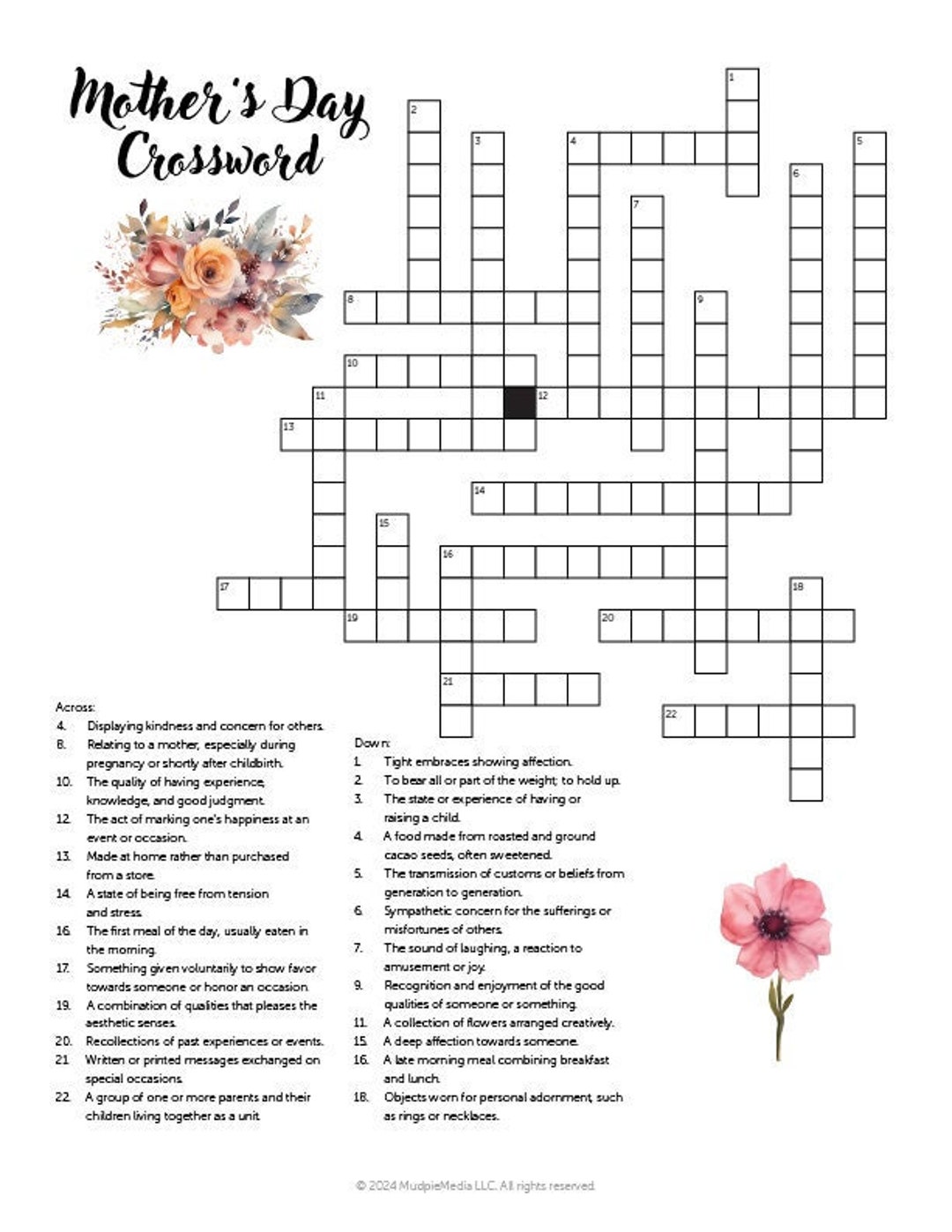Mother Day Crossword Puzzle Game for Mom Instant Download Gift for Mom ...