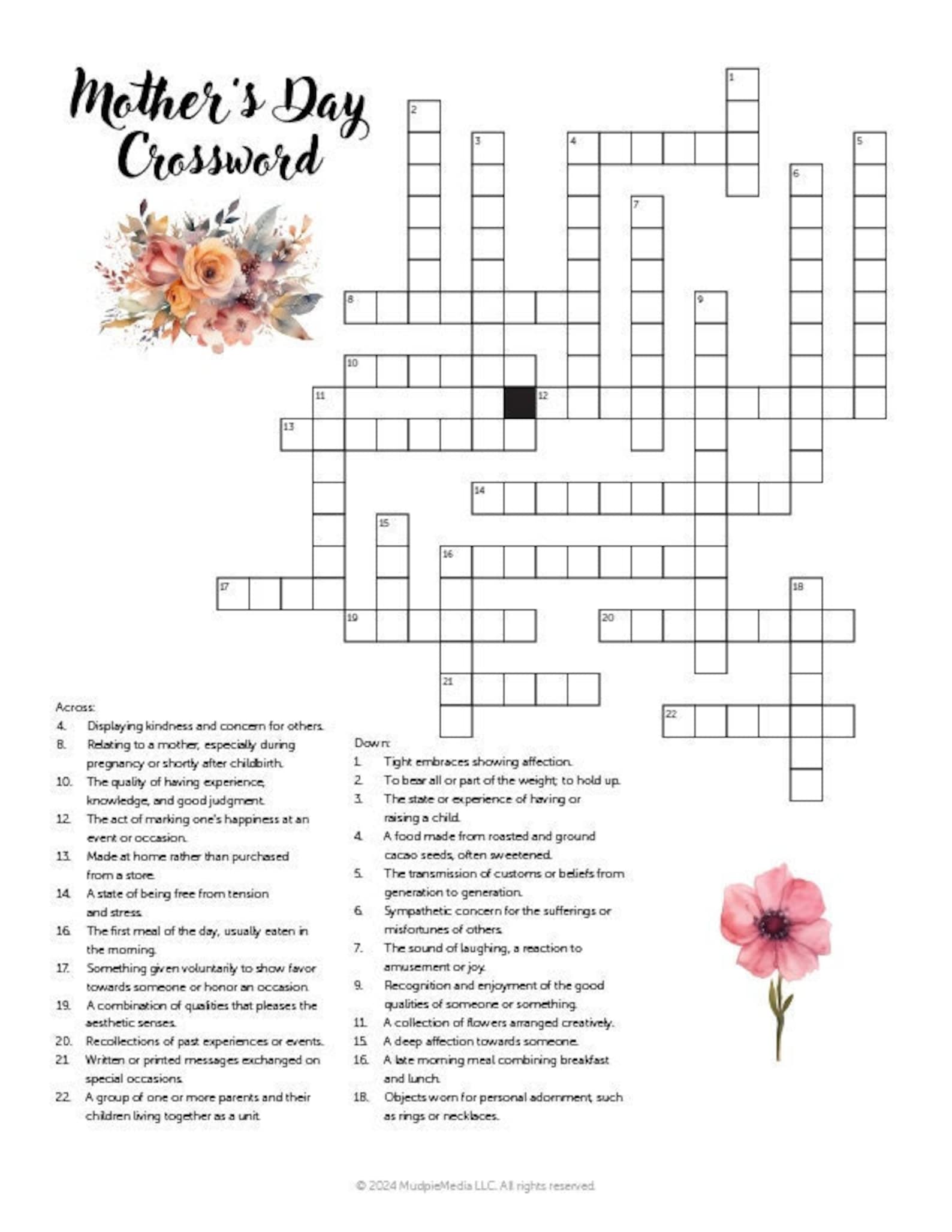 Mother Day Crossword Puzzle Game for Mom Instant Download Gift for Mom ...