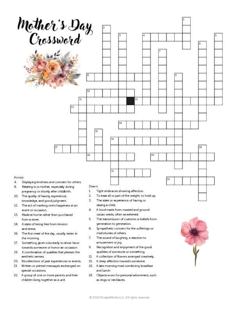 Mother Day Crossword Puzzle Game for Mom Instant Download Gift for Mom ...