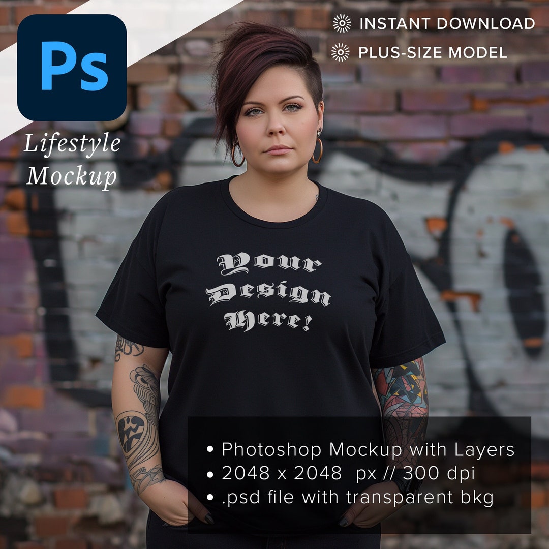 Goth Woman Black T-shirt Mockup PSD With Layers and Transparent ...