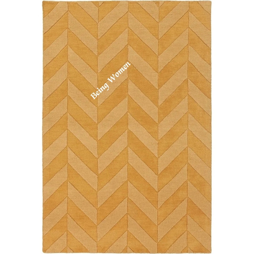 Bespoke Aesthetic Mustard Yellow Colour Hand Tufted Abstract Mid ...