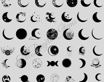Moon SVG Bundle, Floral Moon Svg, Mystic Celestial Svg, Moon and Stars ...