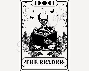 The Reader Tarot Card SVG, Skeleton Reading Svg, the Reader Svg, Book ...