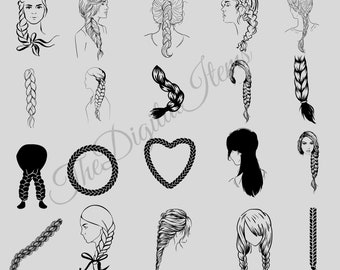 Braid Hair Svg Long Braided Hair Clipart Hairstyle Cut File Braided ...