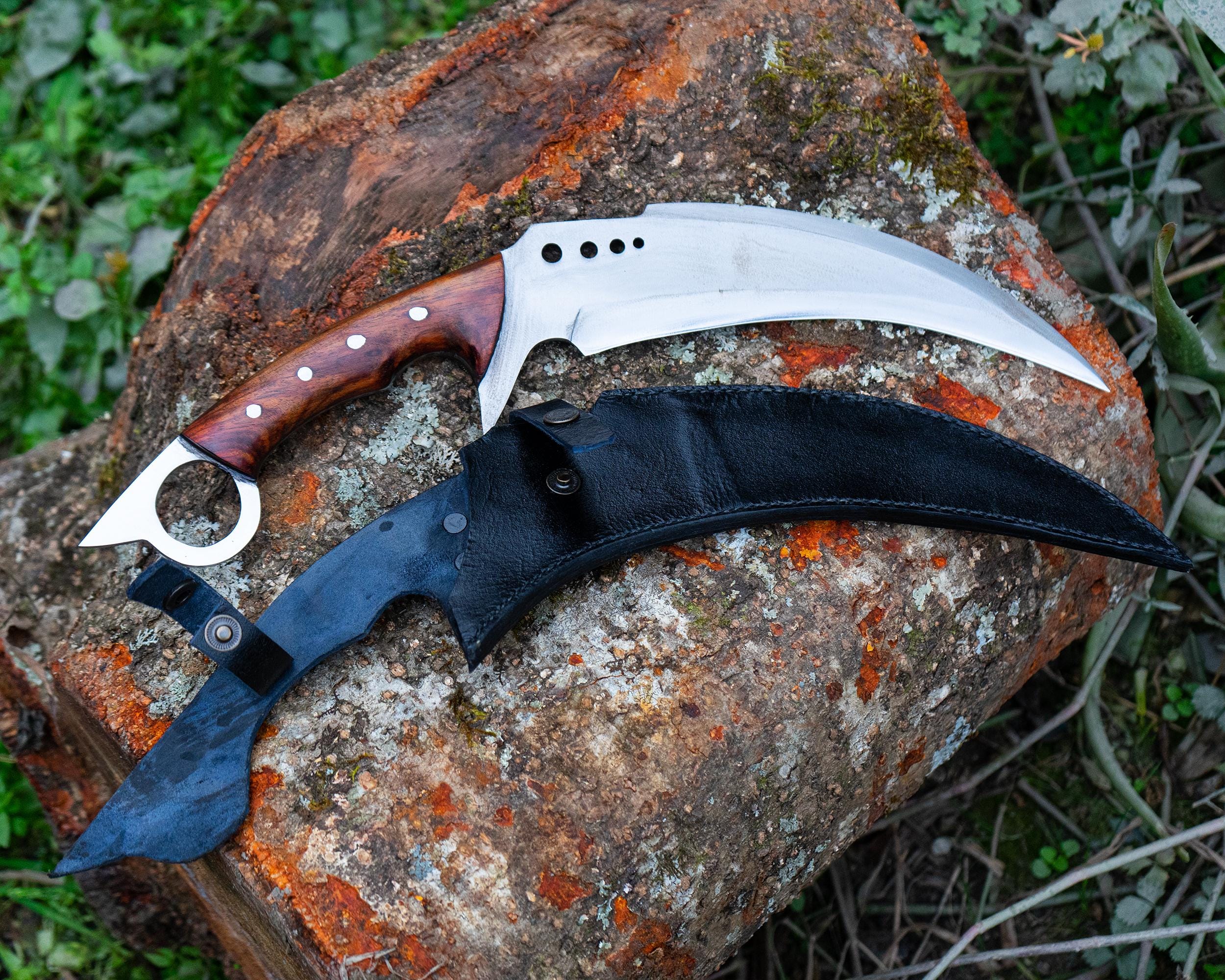 Hand Forged Karambit Knife: Carbon Steel Blade, Leather Sheath - Etsy