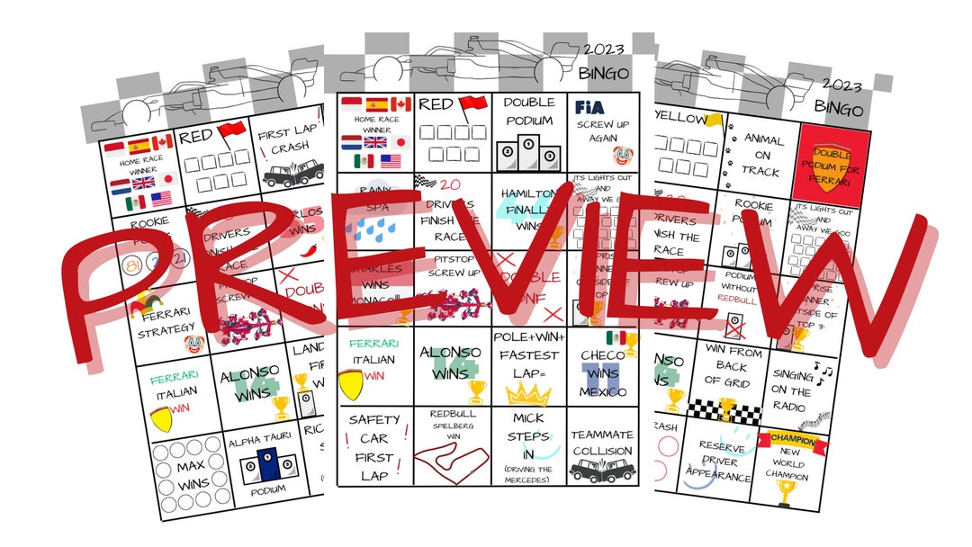 Formula 1 Bingo Game - Etsy