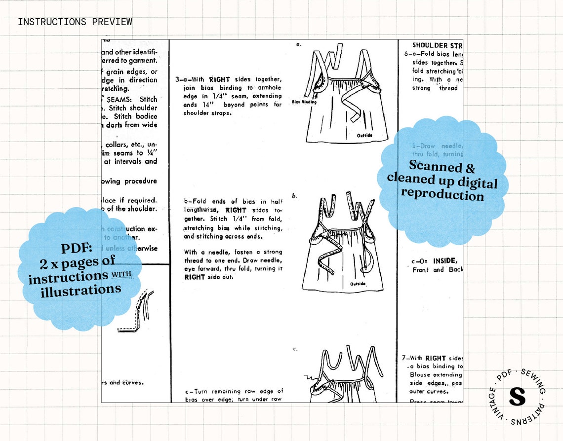 Sewing Pattern PDF Vintage – 50s Womens Top With Tie Straps, Camisole ...