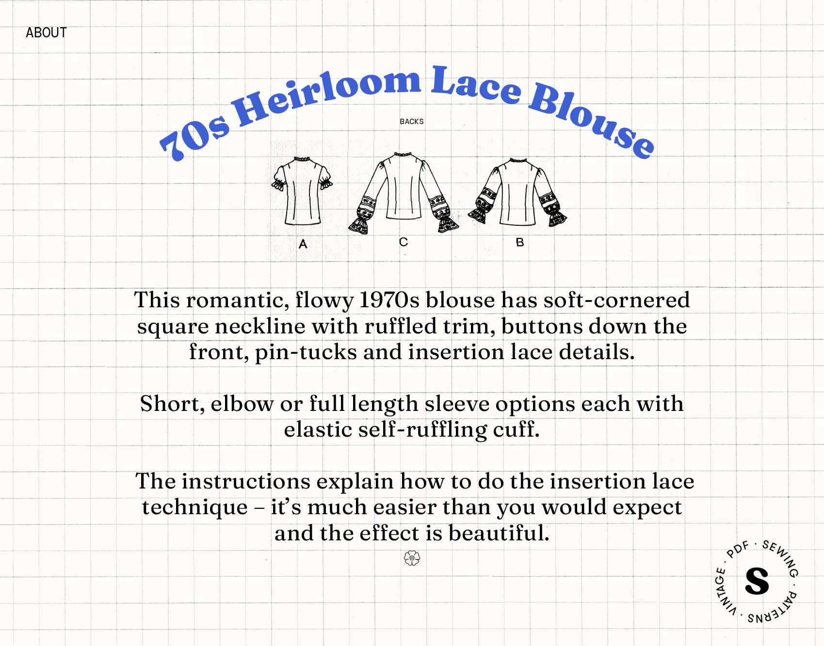Sewing Pattern PDF Vintage – 70s Heirloom Lace Insertion Blouse Top ...