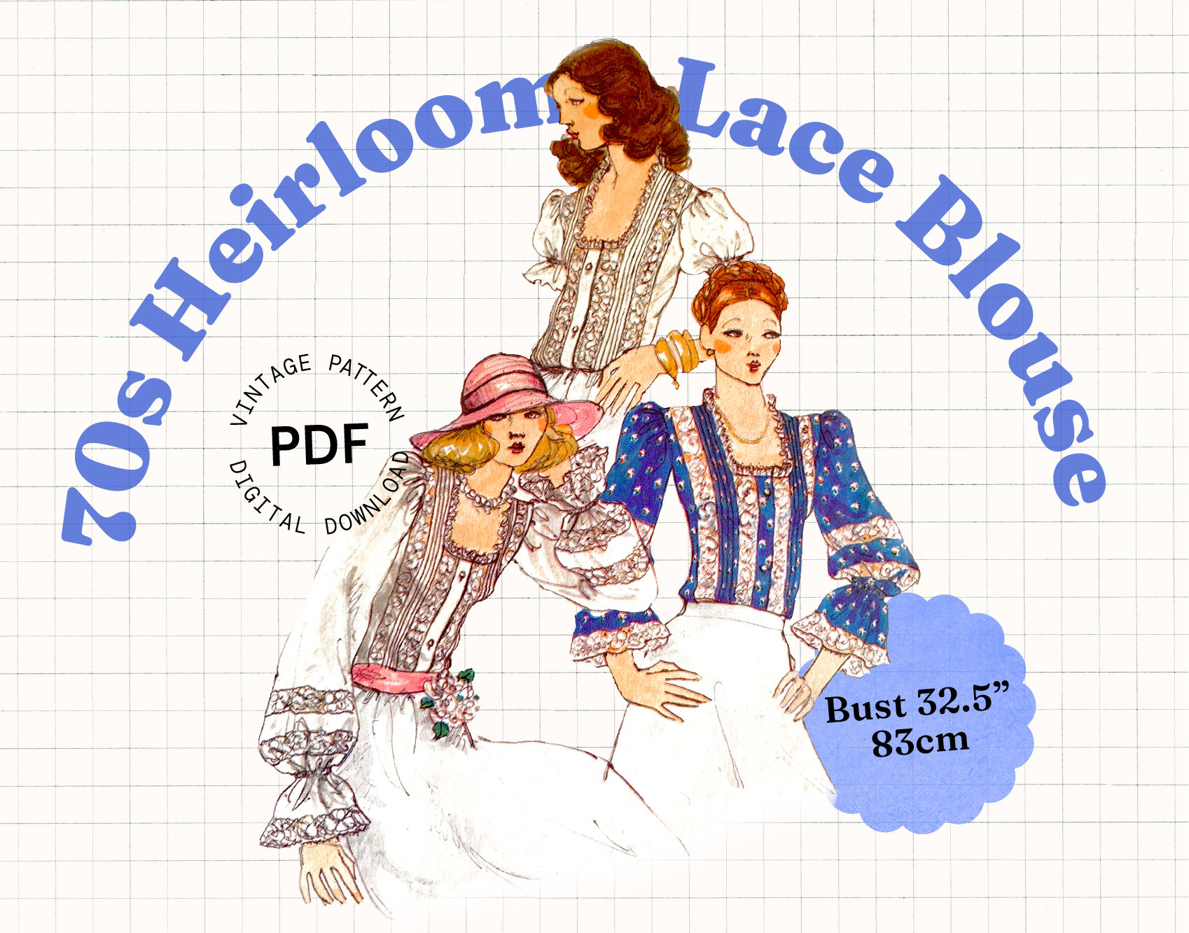 Sewing Pattern PDF Vintage – 70s Heirloom Lace Insertion Blouse Top ...