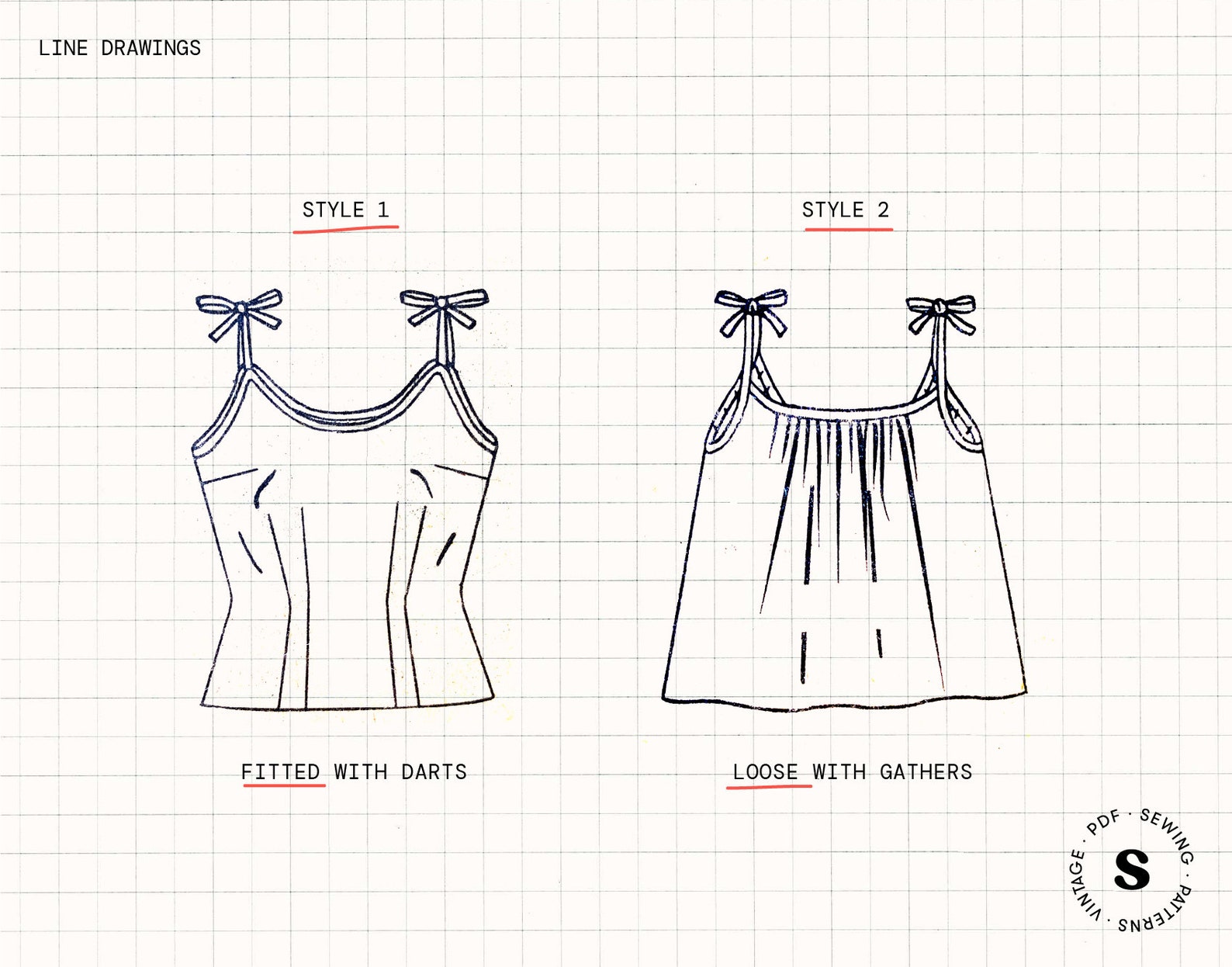 Sewing Pattern PDF Vintage – 50s Womens Top With Tie Straps, Camisole ...
