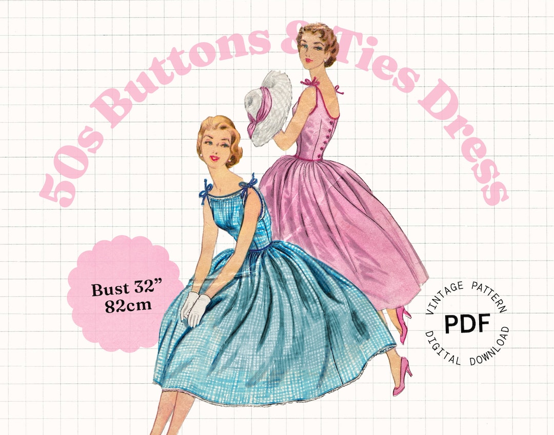 Sewing Pattern PDF Vintage – 50s Classic Retro Dress Pattern, Pinup ...