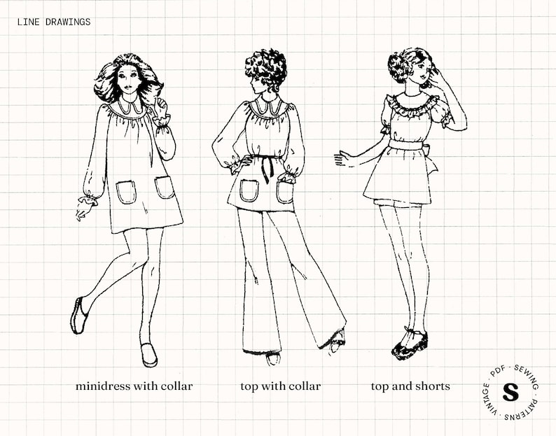 Sewing Pattern PDF Vintage – 70s Smock Mini Dress, 60s Retro Style ...