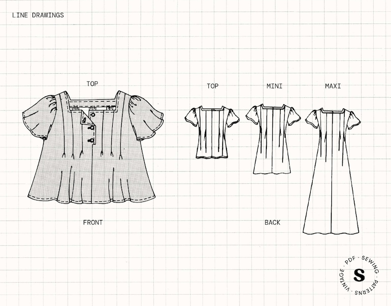 Sewing Pattern PDF Vintage – 70s Maxi Mini Dress Pattern, Pleated Dress ...