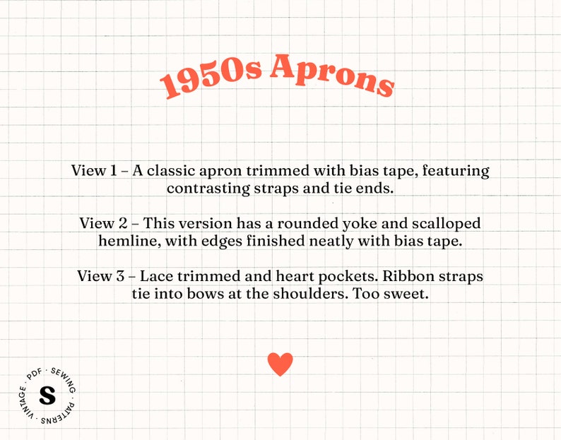 Vintage Sewing Pattern PDF, 1950s Aprons Pattern, Simple, Scalloped and ...