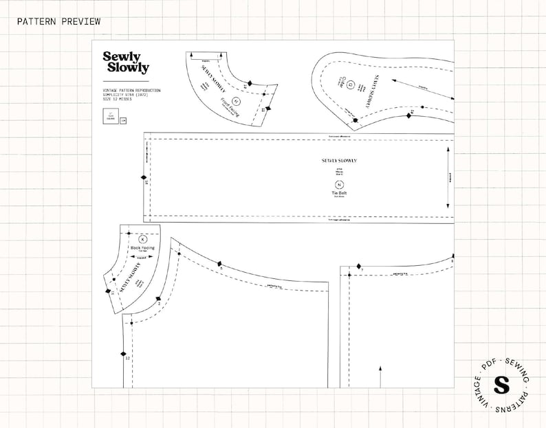 Sewing Pattern PDF Vintage – 70s Smock Mini Dress, 60s Retro Style ...