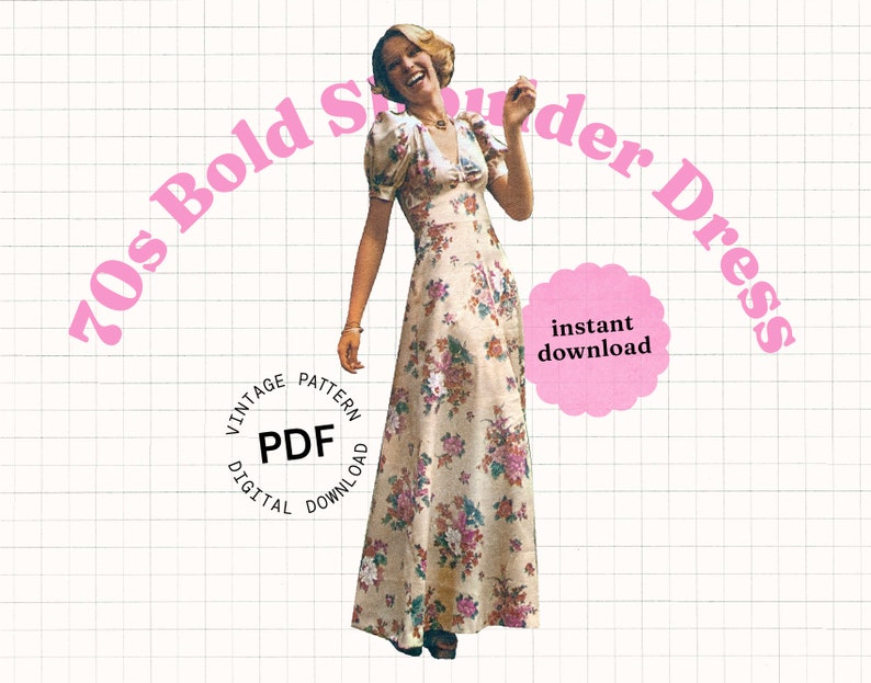 Sewing Pattern PDF Vintage – 70s Dress Pattern Puff Sleeve Womens Dress ...