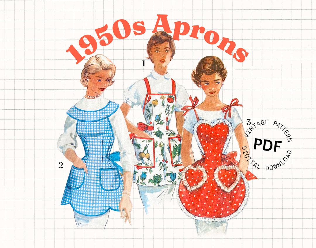 Vintage Sewing Pattern PDF, 1950s Aprons Pattern, Simple, Scalloped and ...