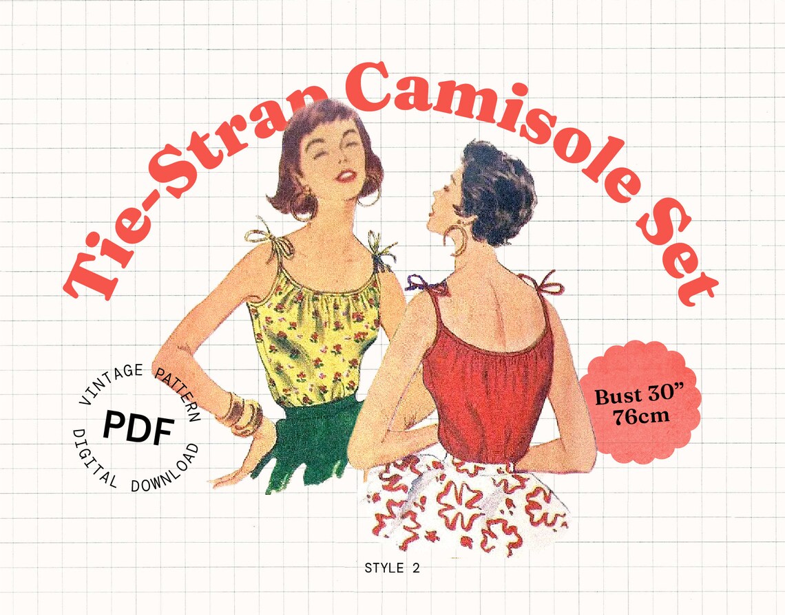 Sewing Pattern PDF Vintage – 50s Womens Top With Tie Straps, Camisole ...