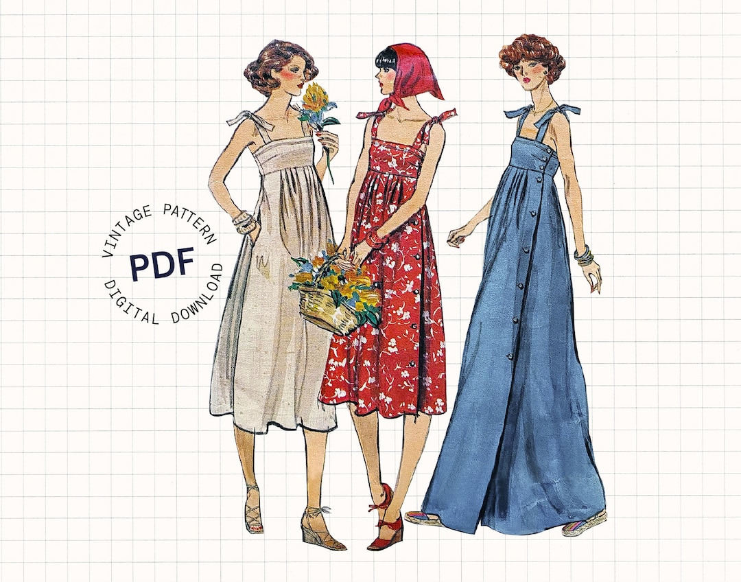 Sewing Pattern, Vintage Pattern PDF, 70s Maxi Dress, Midi Dress, Dress ...