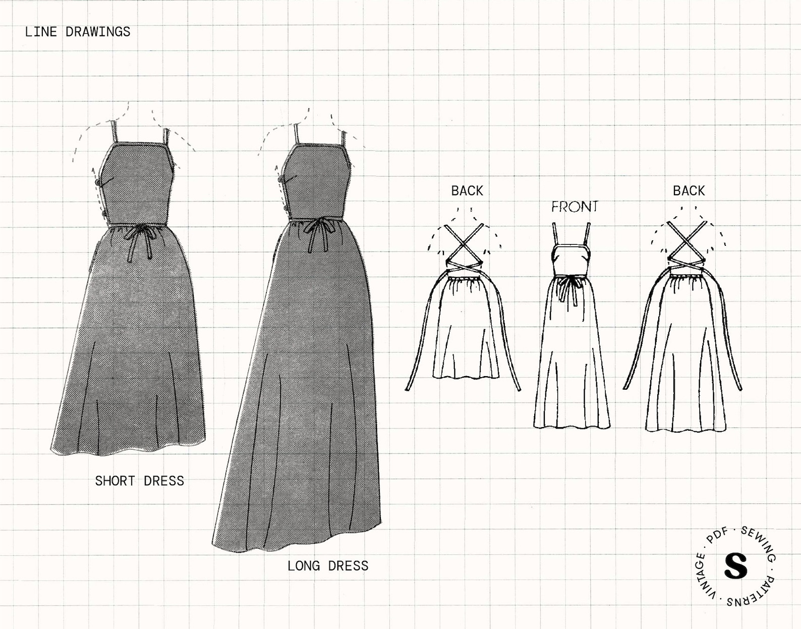 Sewing Pattern PDF Vintage – 70s Backless Dress Pattern With Ties, Midi ...