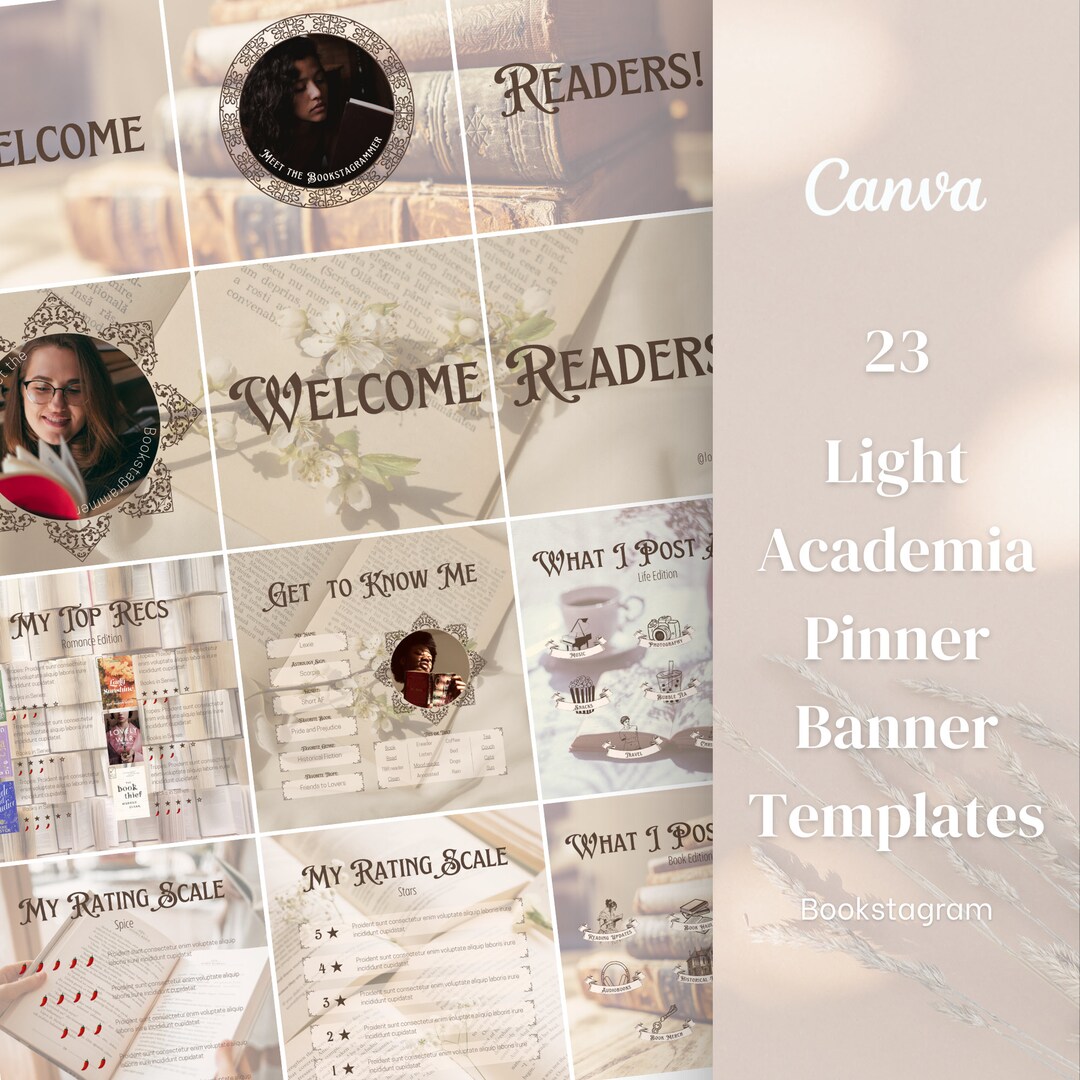 Bookstagram Pinned Posts Template Canva - Light Academia | Bookish ...