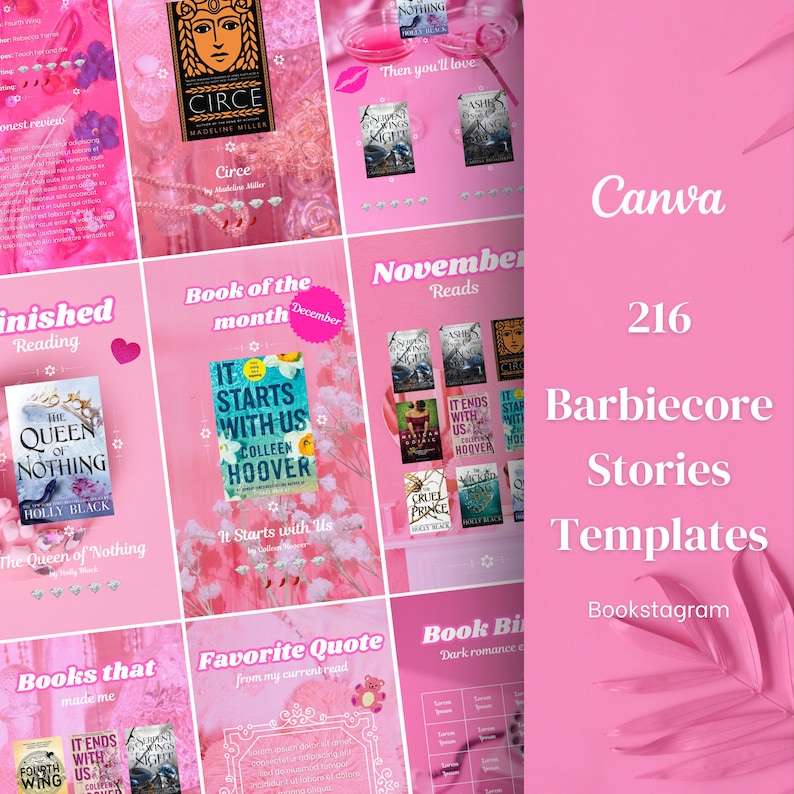 216 Bookish Instagram Story Template Canva - Barbiecore | Bookstagram ...