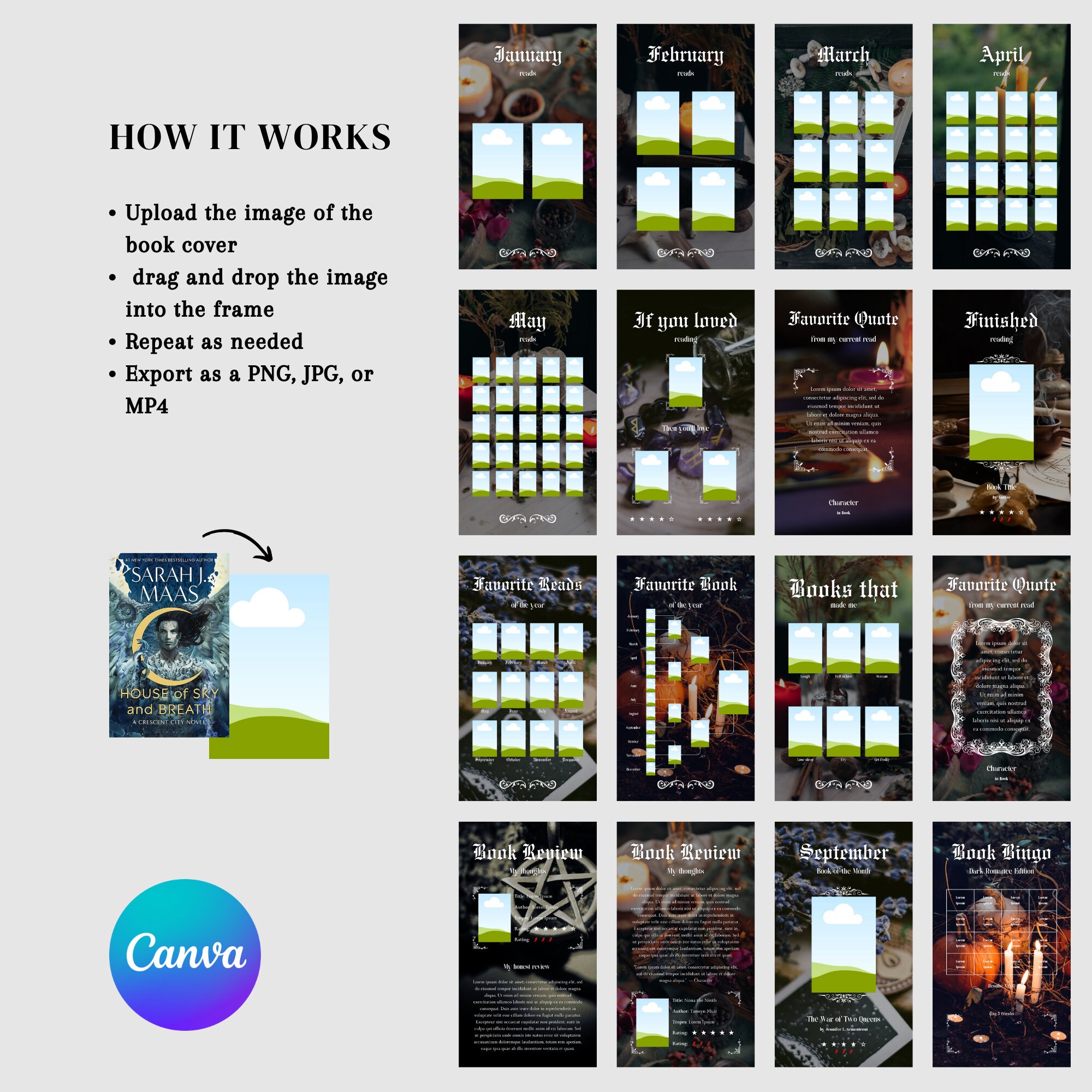 216 Bookish Instagram Story Templates Spooky Witchcore Design ...
