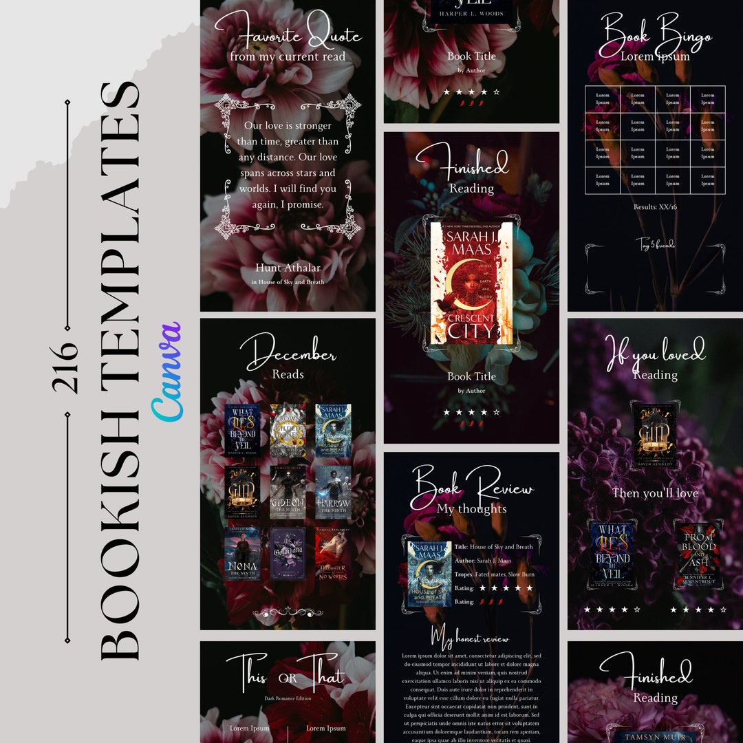 216 Bookish Instagram Story Template Canva Dark Floral - Etsy