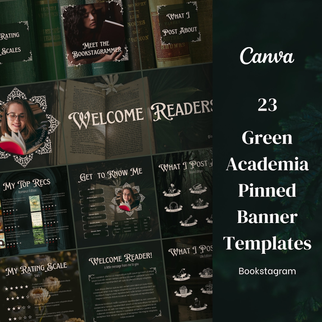 Bookstagram Pinned Posts Template Canva - Green Academia | Bookish ...